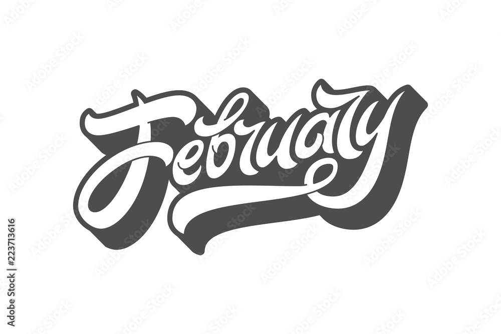 February lettering on white isolated background. Used for banners ...