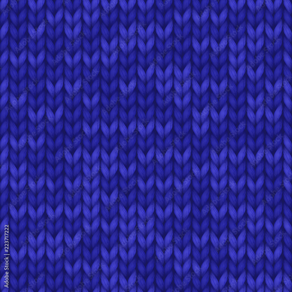 Knitting pattern. Knitted realistic seamless background of dark blue ...