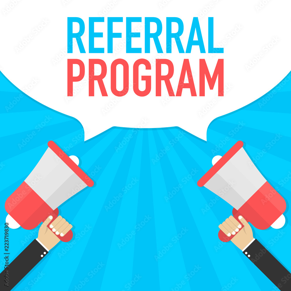 Hand Holding Megaphone with Referral program. Vector illustration ...