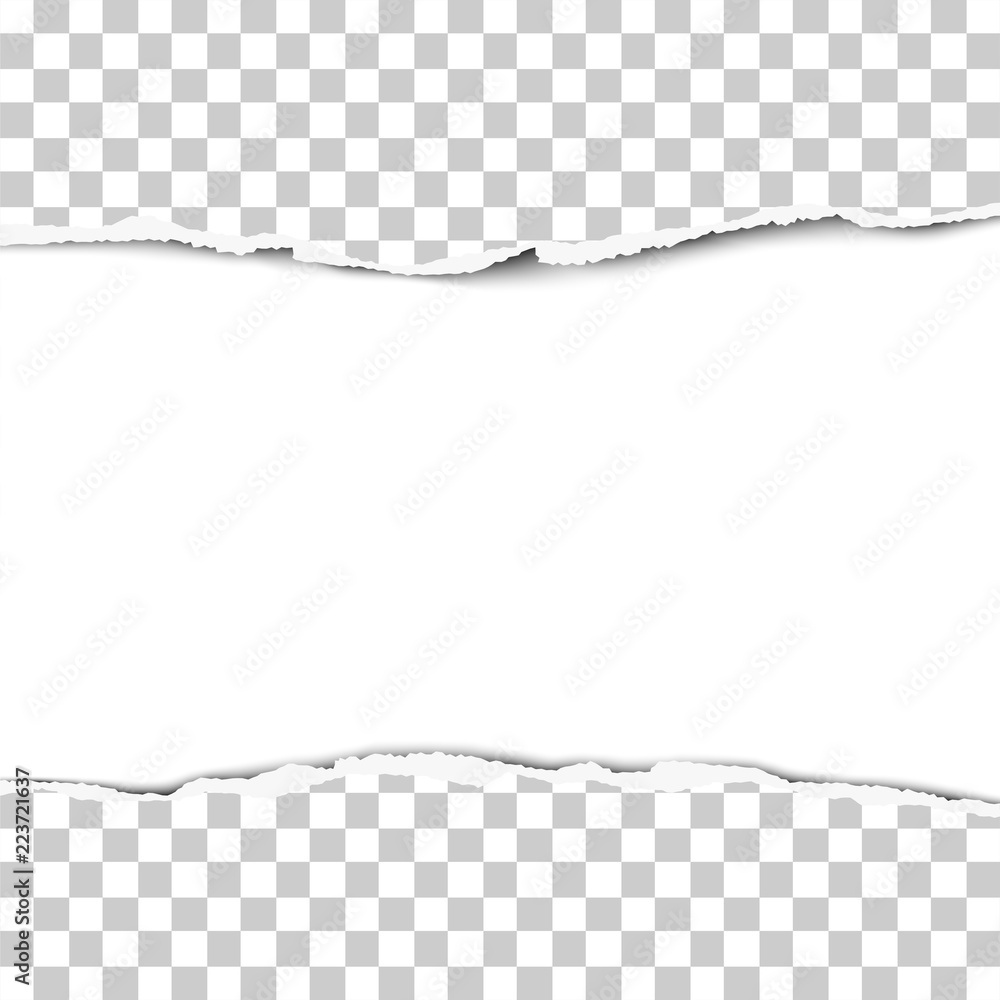 Torn strip from the middle of a transparent sheet of paper. White ...