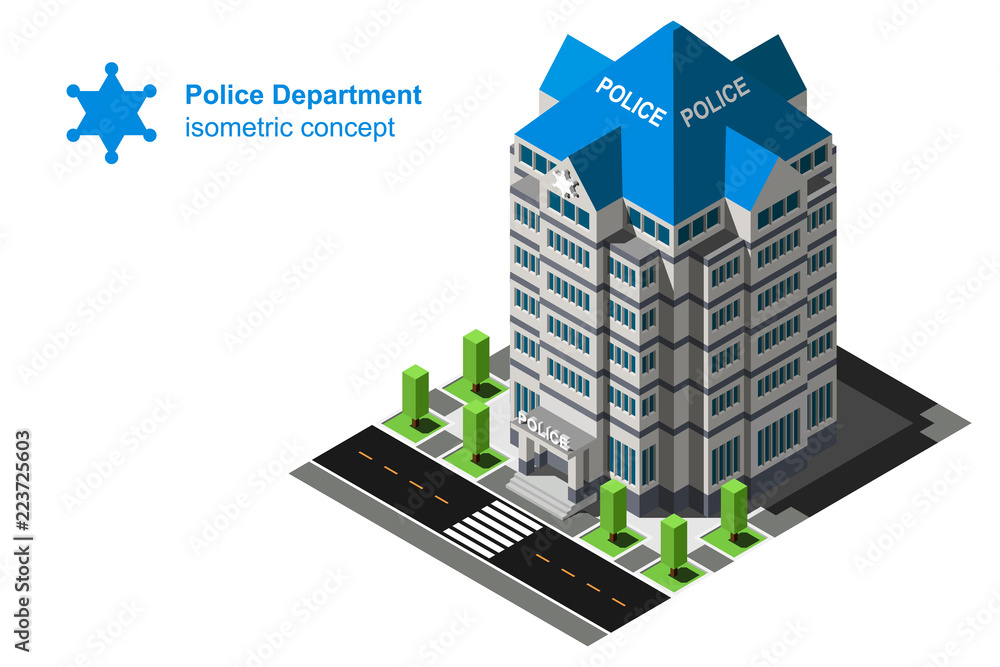 Isometric police department vector illustration. Stock Vector | Adobe Stock