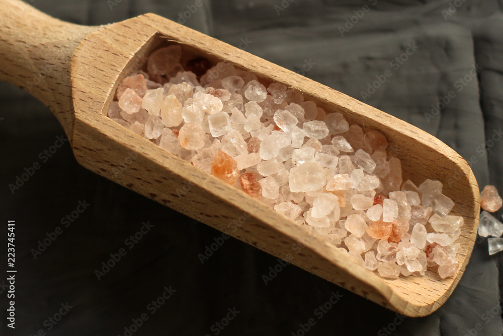 pink salt of Himalayan (large crystals of salt). Top view. food ...