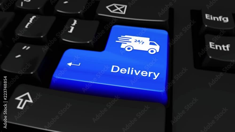 358. Delivery Round Motion On Blue Enter Button On Modern Computer ...