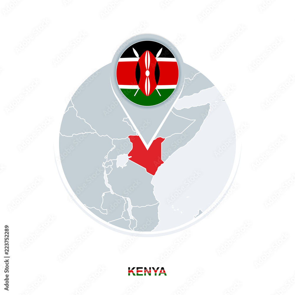 Kenya map and flag, vector map icon with highlighted Kenya Stock Vector ...