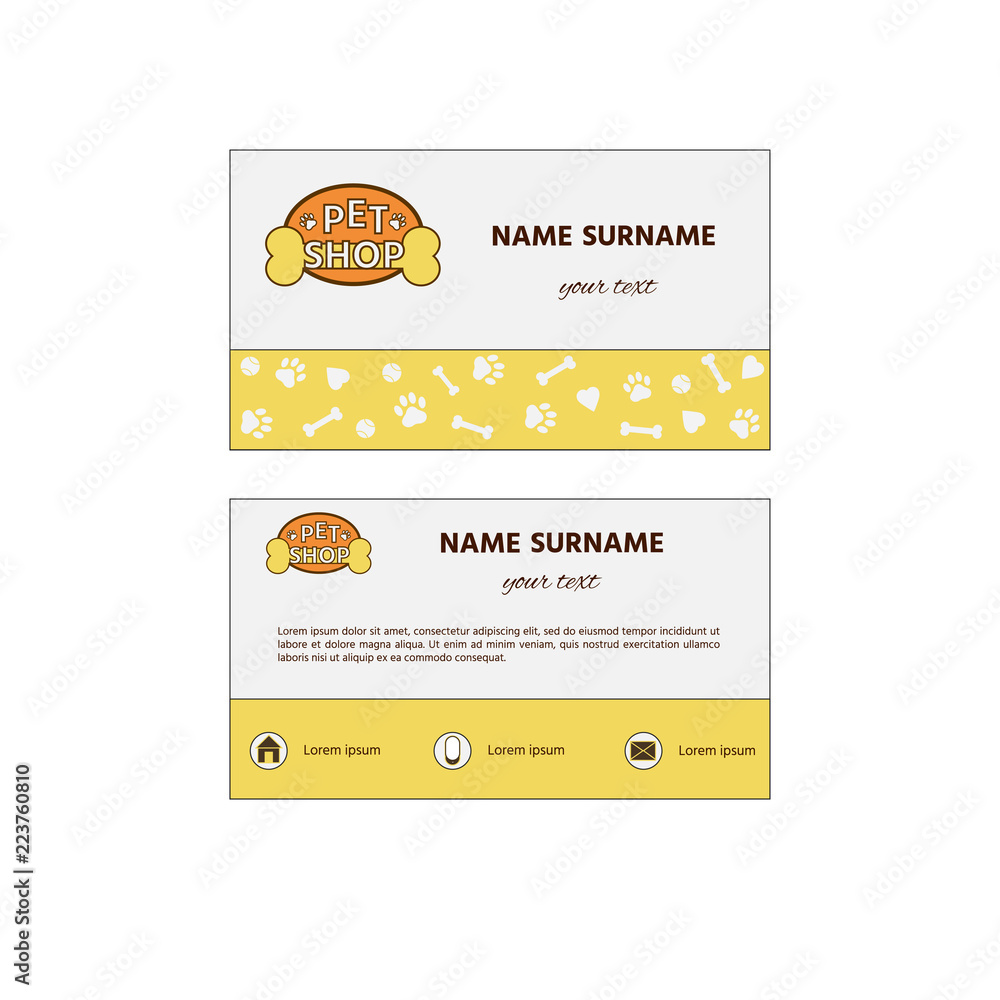 Ornamental business card with logo Pet shop. Pet shop design hand card ...