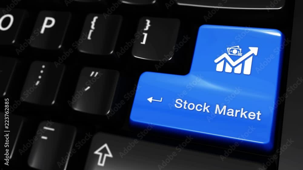 416. Stock Market Moving Motion On Blue Enter Button On Modern Computer ...
