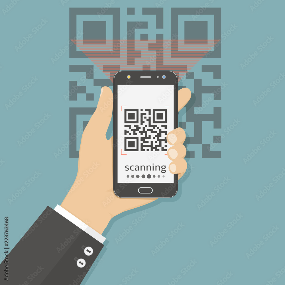 Flat vector illustration concept for scanning QR code with mobile phone ...