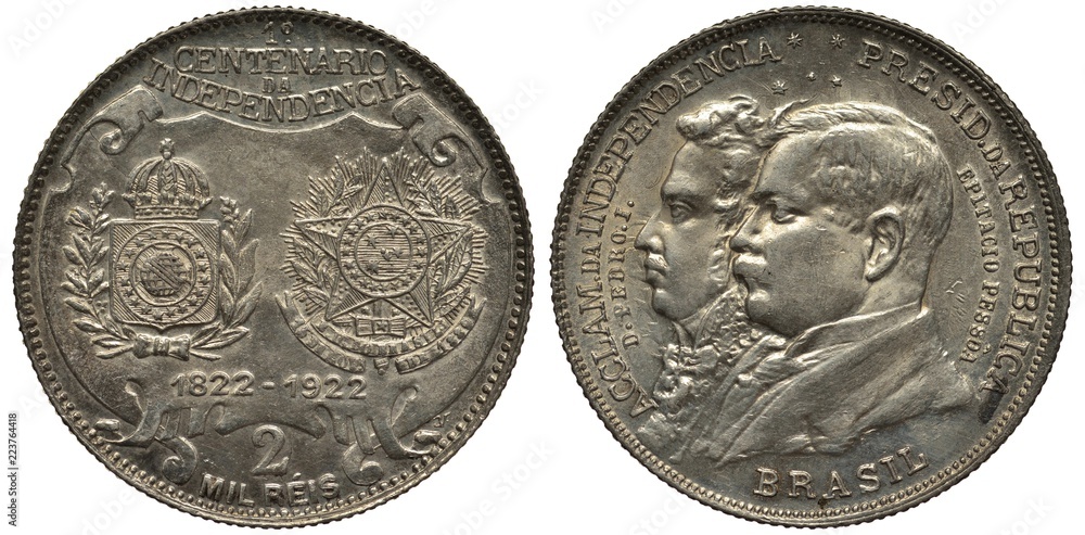 Brazil Brazilian silver coin 2000 two thousand reis 1922, subject ...