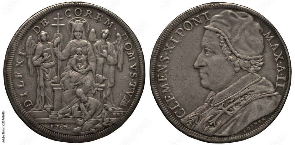 Vatican City silver coin 1 one piastre 1702, ruler Pope Innocent XI ...