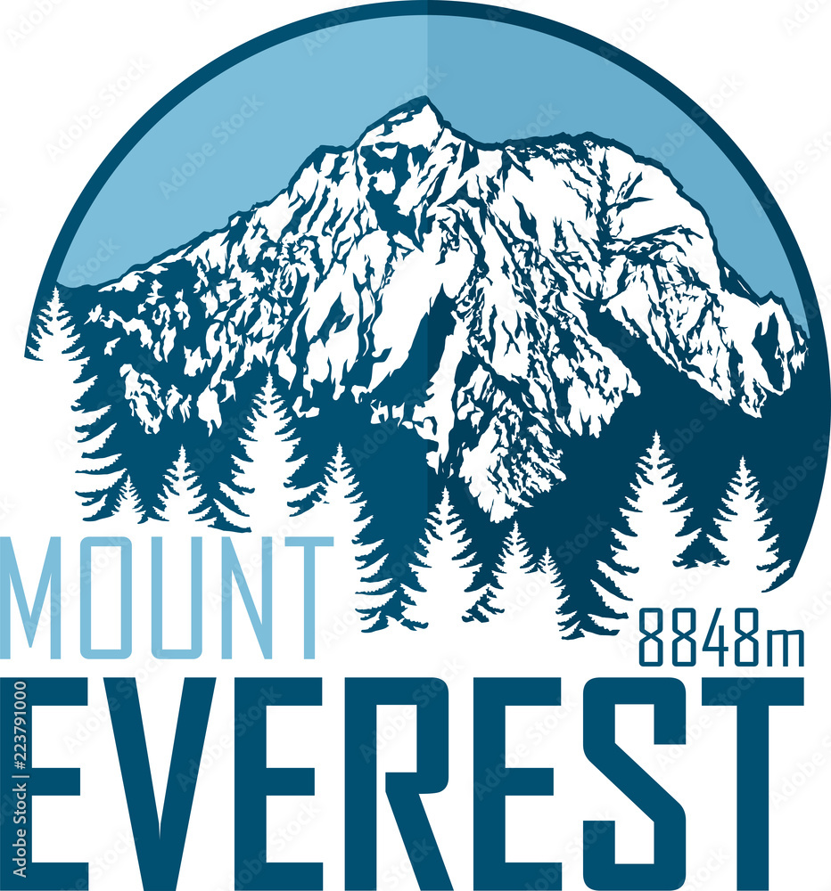Vector Everest mountain logo. Emblem with highest peack in world ...