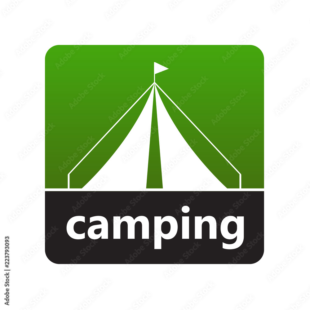 Camping tent sign with label for print and digital content Stock Photo ...