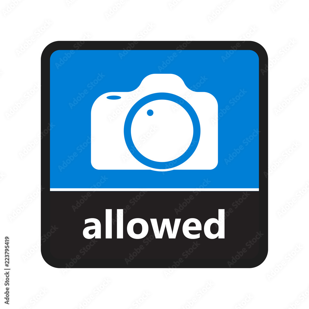 Camera sign with label for print and digital content Stock Illustration ...