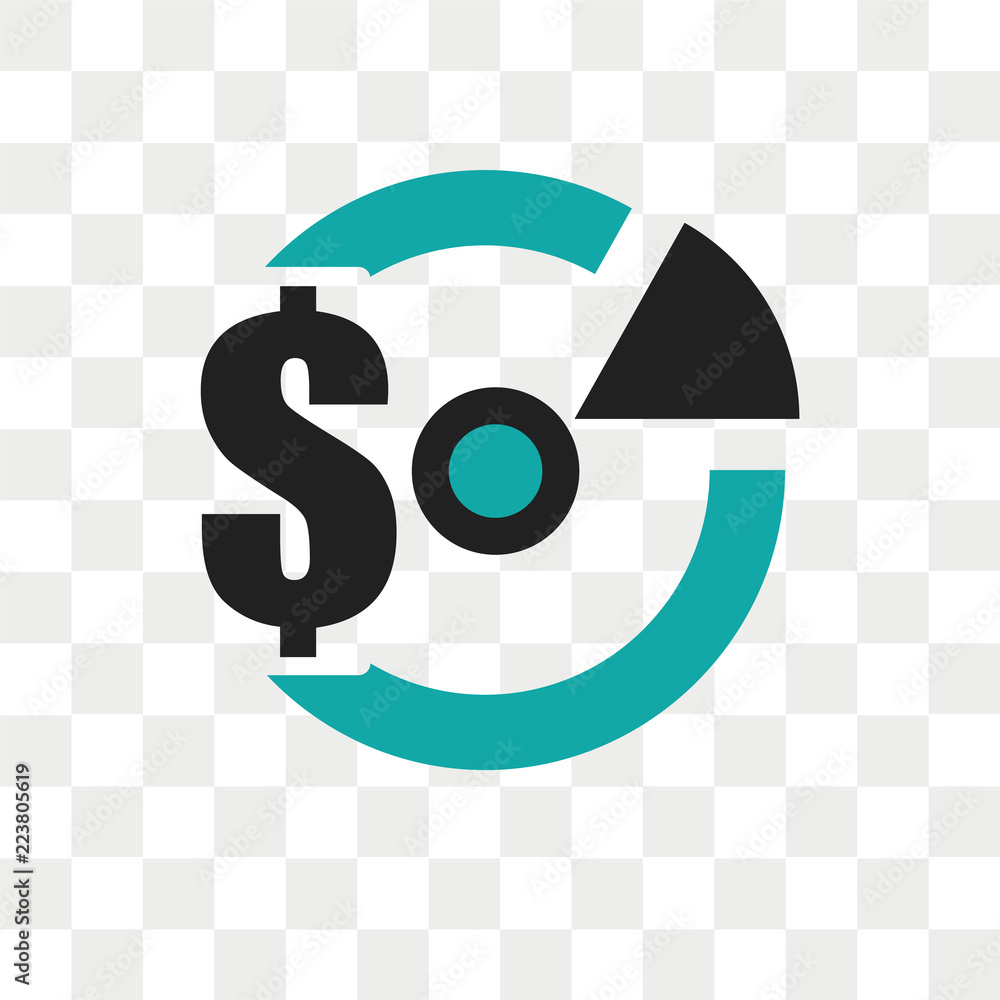 Pie chart information on money vector icon isolated on transparent ...