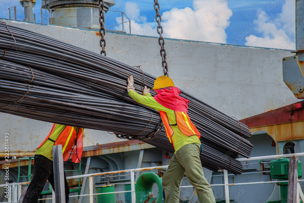 Photo & Art Print bundle of steel rod being loading discharging in port ...
