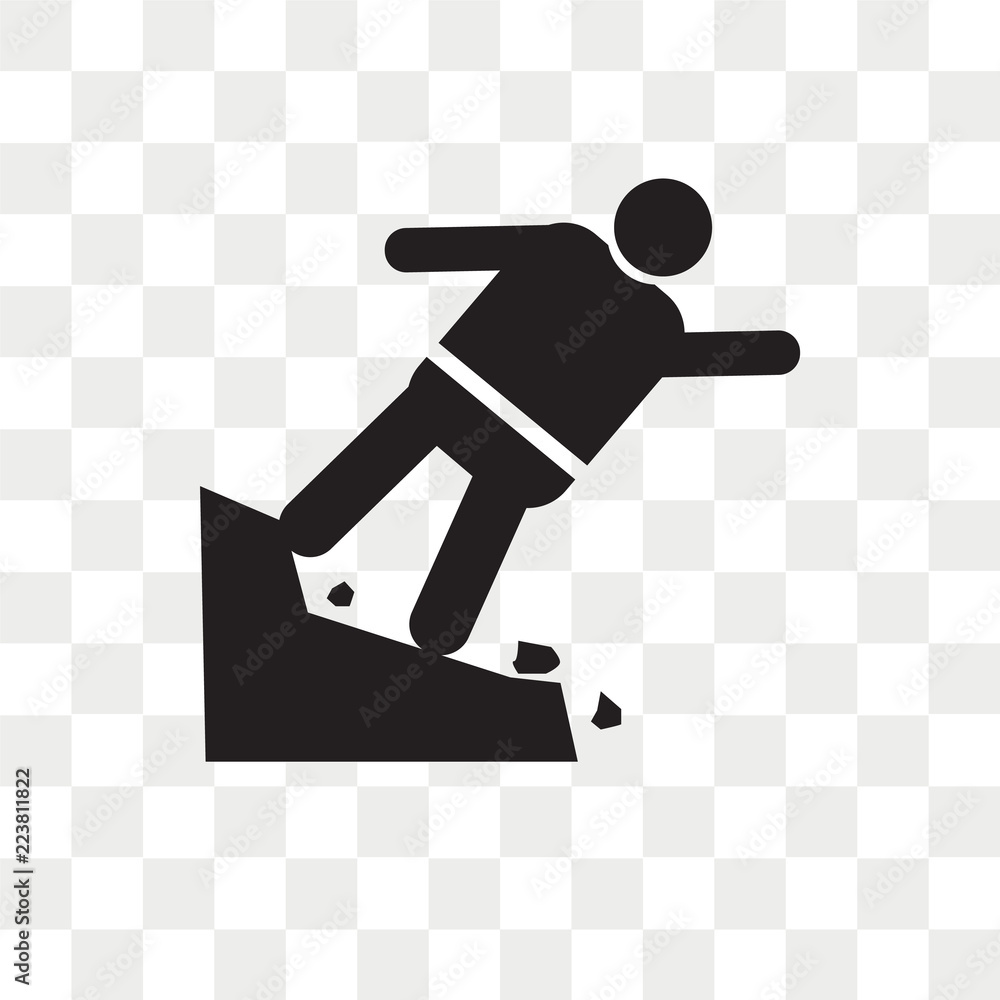 Man Falling Off a Precipice vector icon isolated on transparent ...