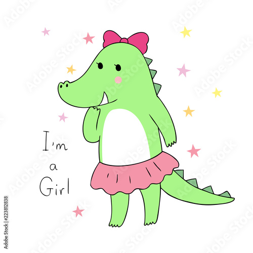 Girls Alligator Cartoon Clip Art