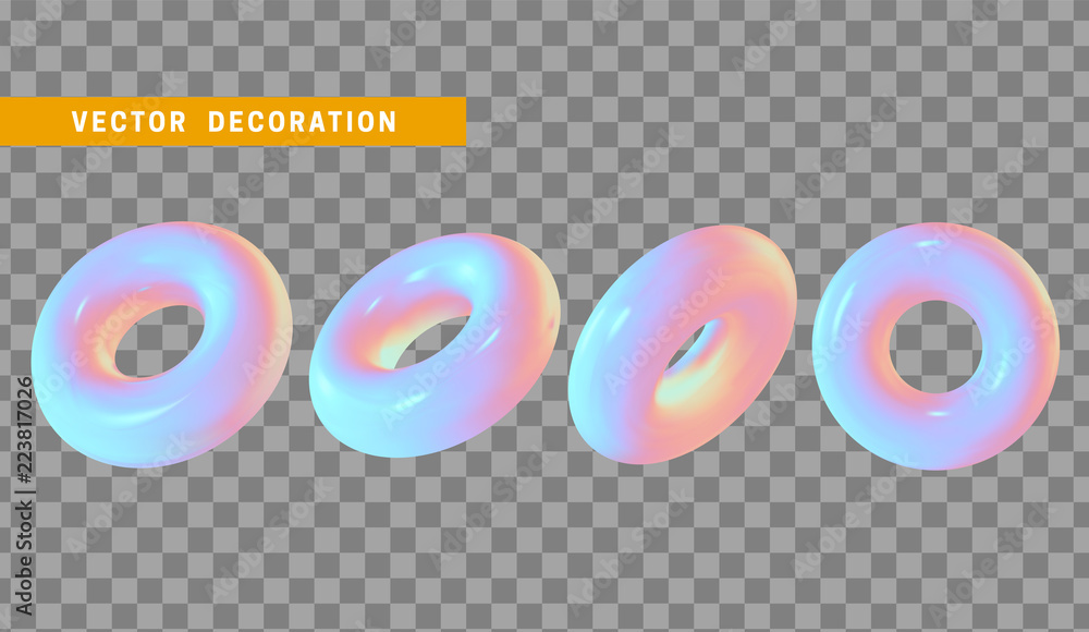 Design element in shape of 3d torus bright neon color. Round ring tor ...