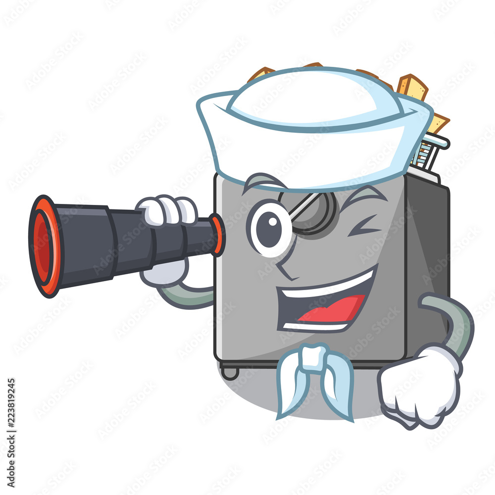 Sailor with binocular cooking french fries in deep fryer cartoon Stock ...