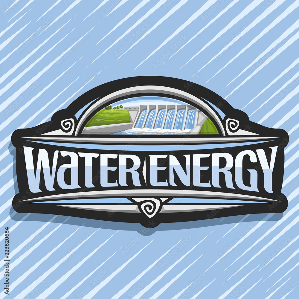 Vector logo for Water Energy, dark creative sticker with mini ...