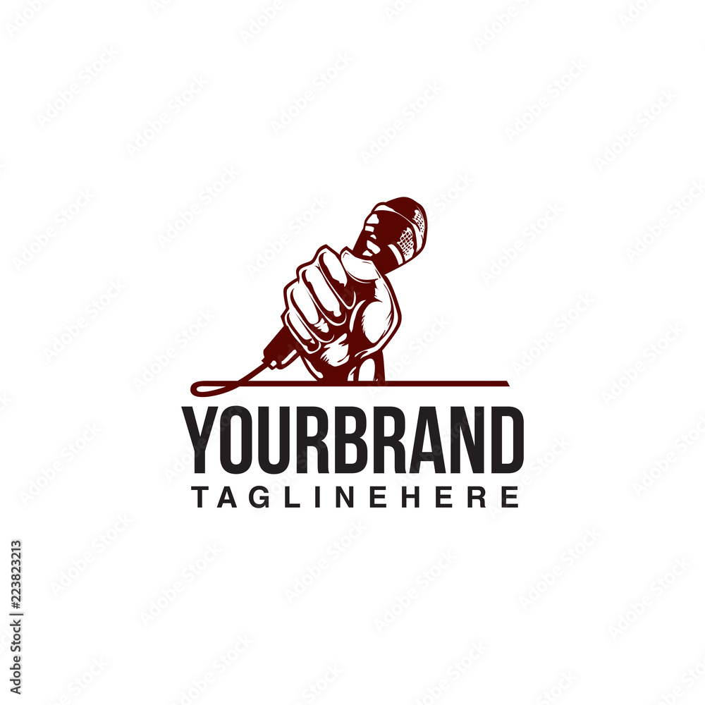 Hand holding a microphone logo design Stock Vector | Adobe Stock