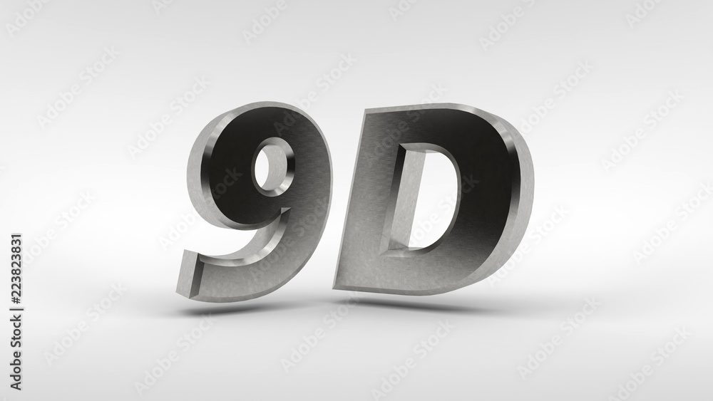 Metal 9D logo isolated on white background with reflection effect. 3d ...