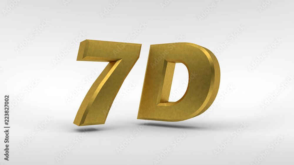 Gold 7D logo isolated on white background with reflection effect. 3d ...