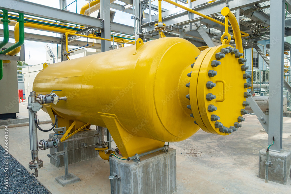 Gas metering tank station and pipeline at power plant Stock Photo ...