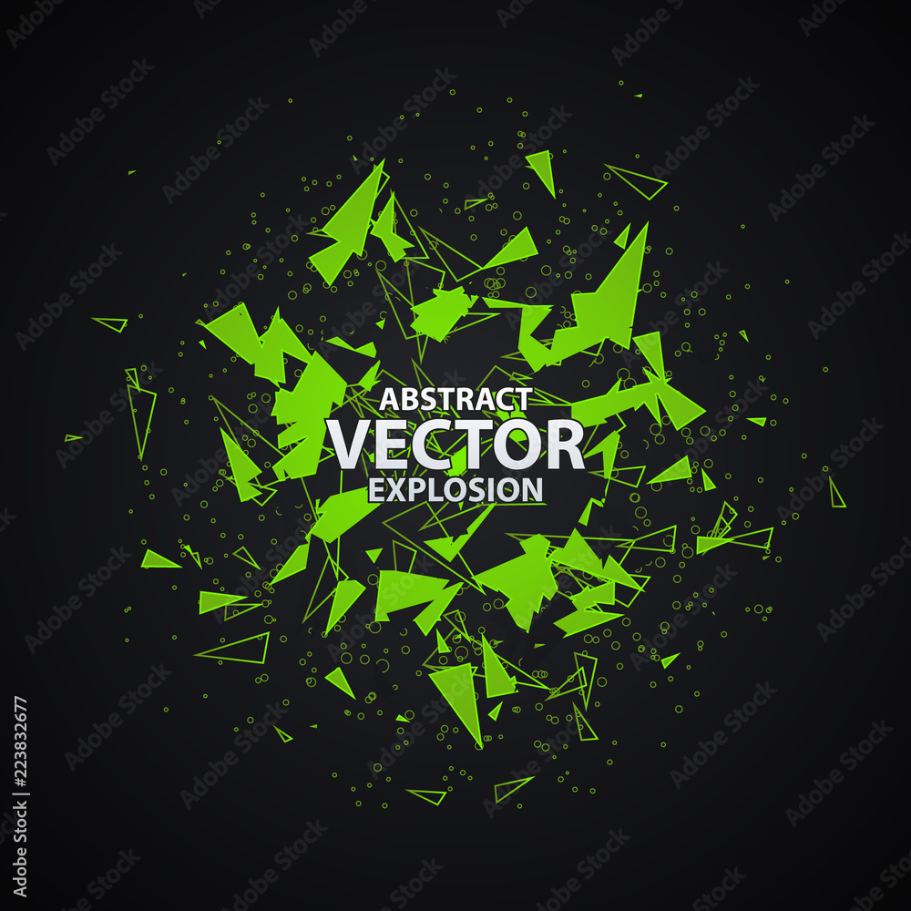 Abstract explosion with polygonal particles concept. Background vector ...
