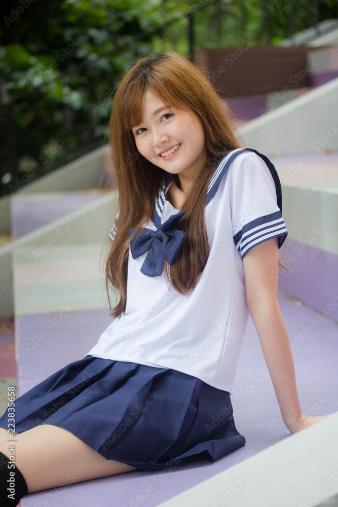 Portrait of thai teen beautiful girl in japanese student uniform happy and relax Stock-Foto ...