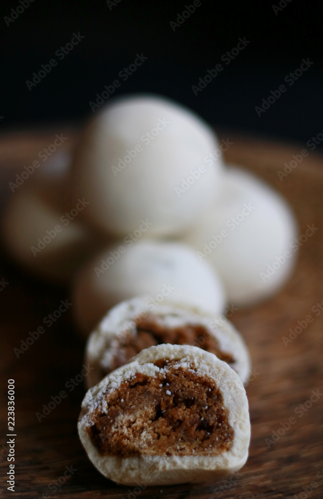 Mini Nopia or Mino. Indonesian cookies with brown sugar. Traditional ...