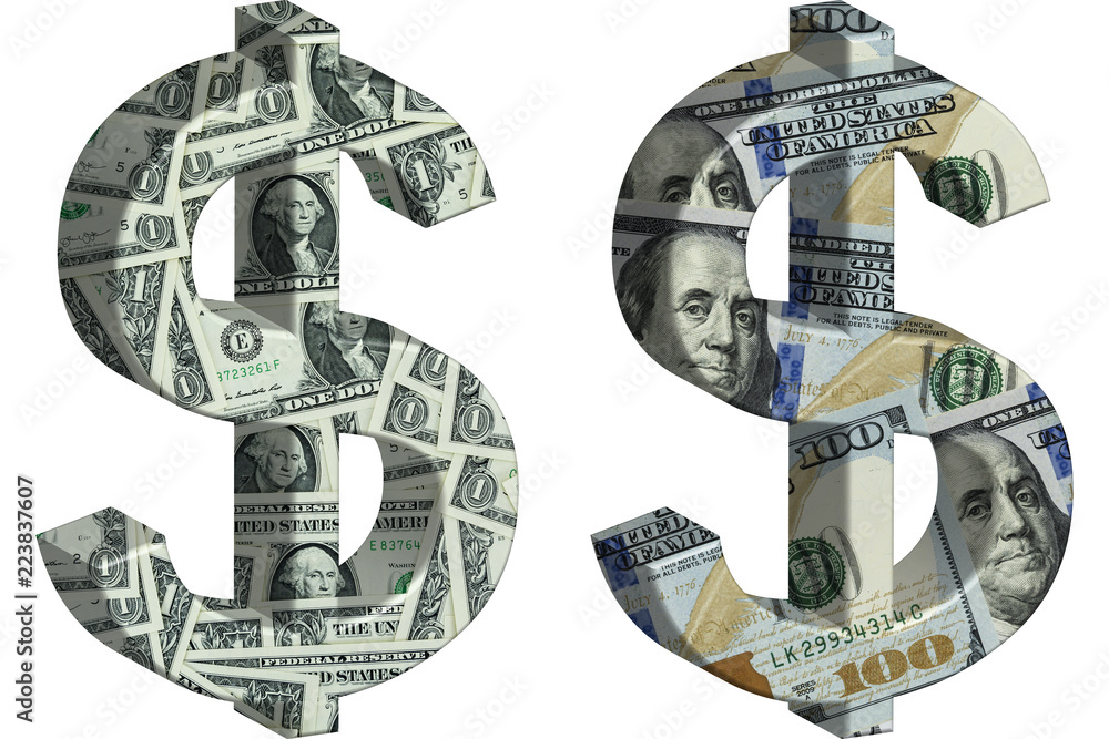 Dollar sign wrapped dollar banknotes isolated on white background Stock ...