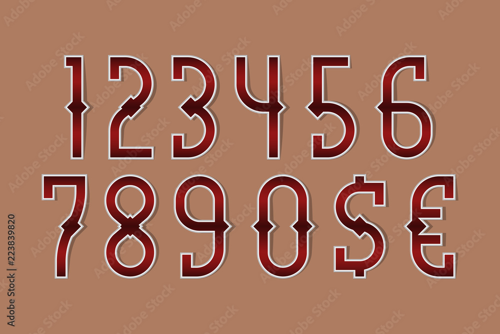 Bloody red stylized numbers with currency signs of dollar and euro ...