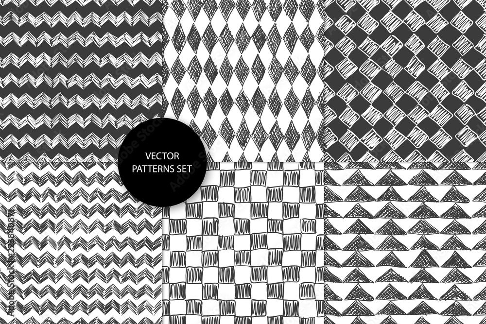 Scribble patterns set. Doodles backgrounds. Quirky sketches. Scrawl ...