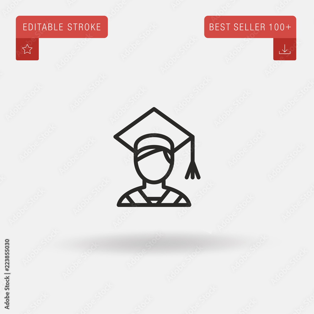 Outline Male Graduated Student icon isolated on grey background. Line ...