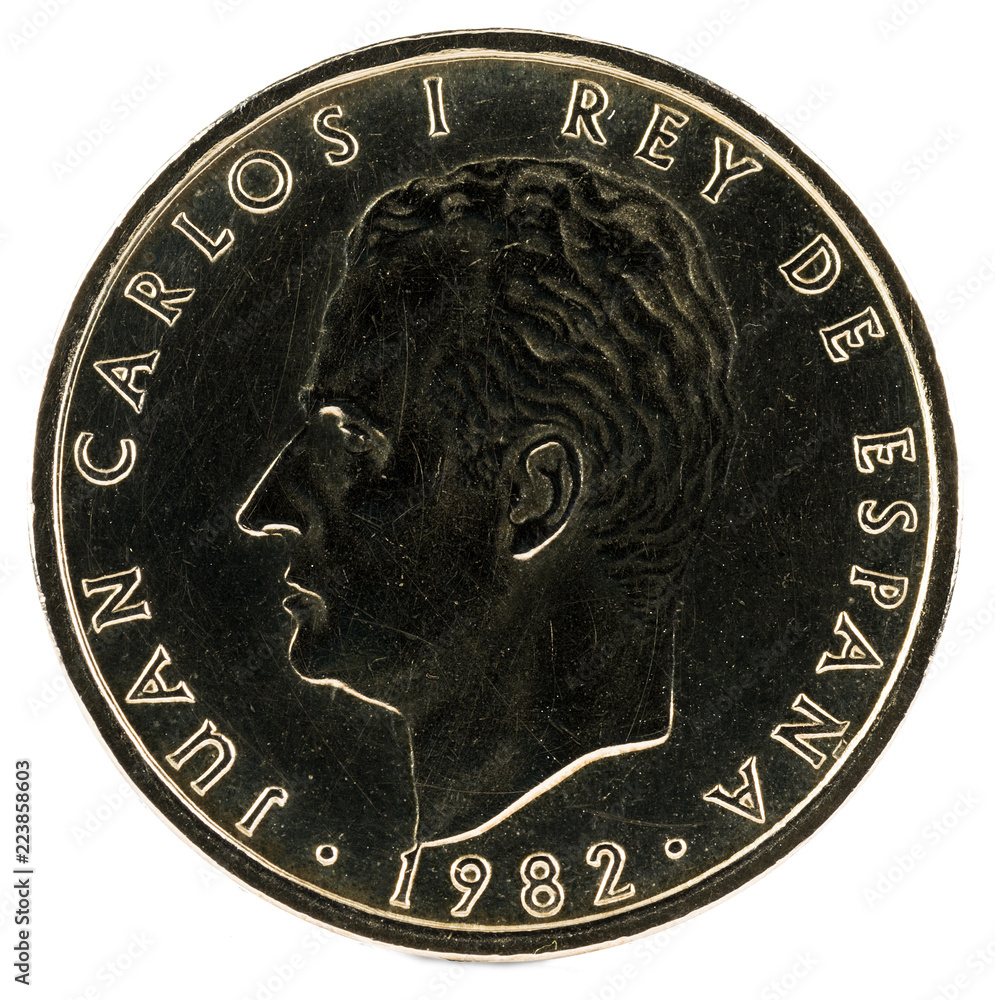 Old Spanish coin of 100 pesetas, Juan Carlos I. Year 1982. Obverse ...