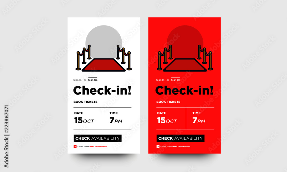Welcome Check In UX UI Screen For Smart Phones Stock Vector | Adobe Stock