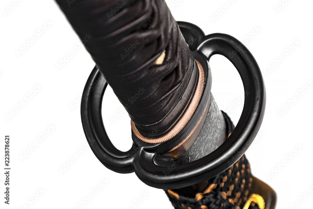 Tsuba : handguard of Japanese sword made of steel isolated in white ...