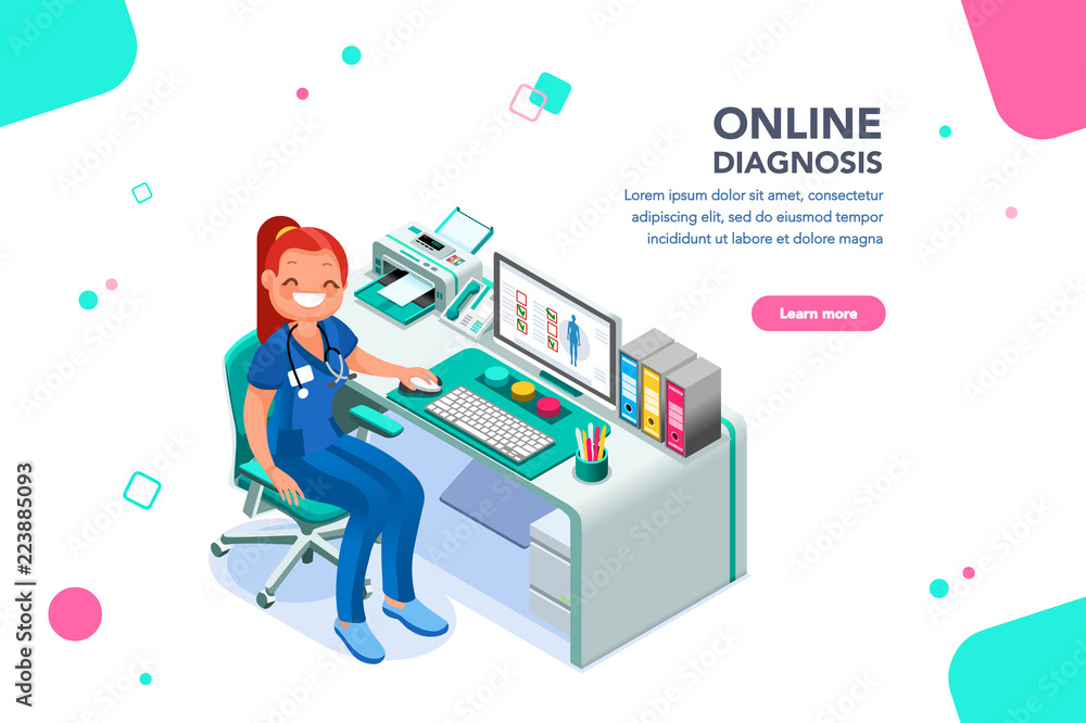 Concept with characters, treatment and exam patient, specialist cartoon ...