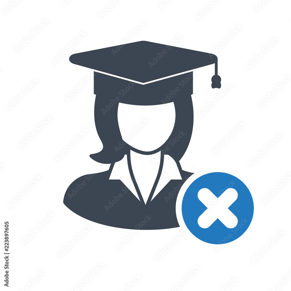 Female Student icon, graduation cap, education concept icon with cancel ...