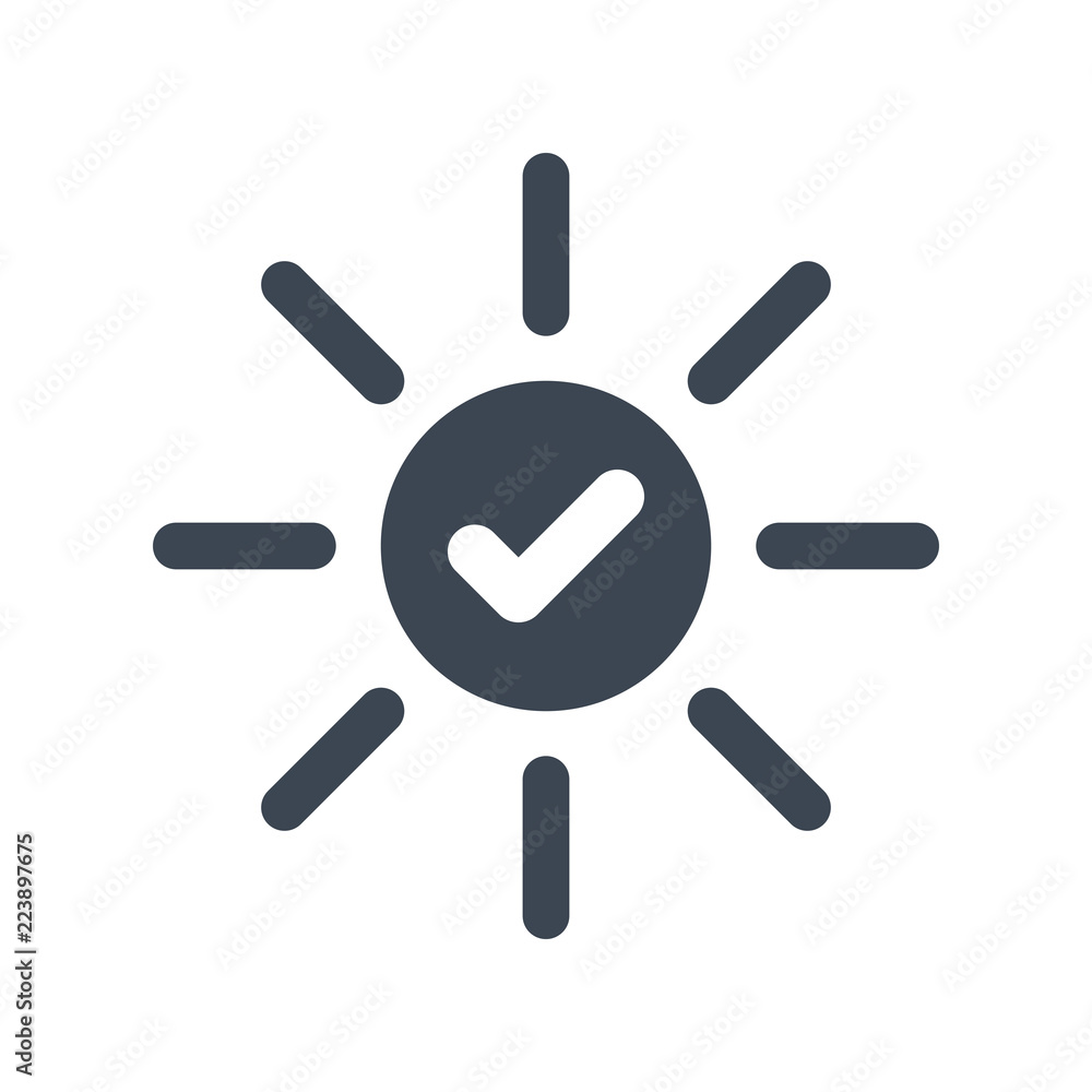 Sun icon, brightness, electric, light concept icon with check sign. Sun ...