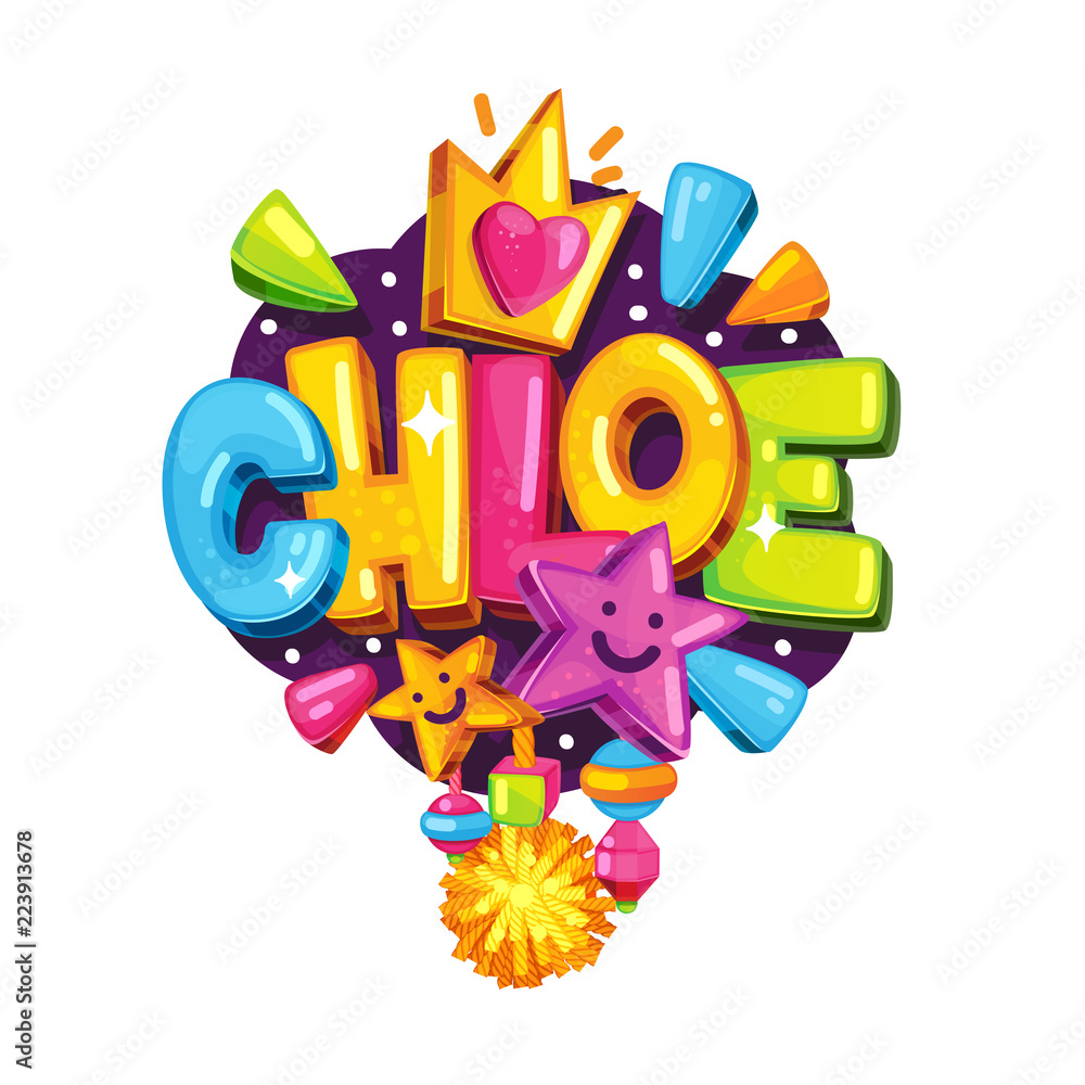 Chloe little girl name. Vector cartoon color emblem Stock Vector ...