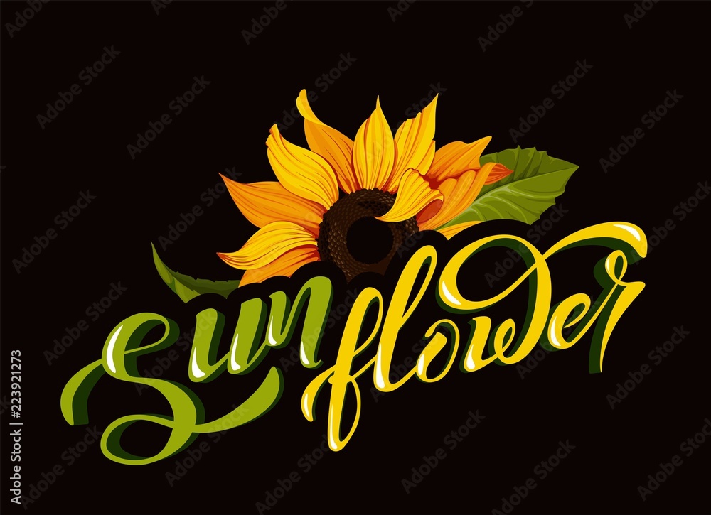 Sunflower vector clip art with hand lettering sign calligraphy flower ...