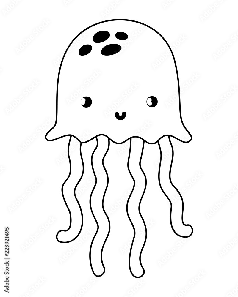 outline cute jellyfish tropical sea animal Stock Vector | Adobe Stock