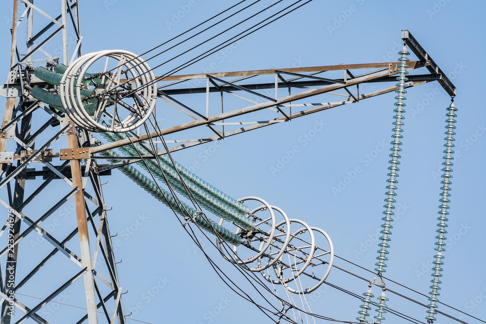 Elements of a high-voltage power line with a voltage of 750,000 volts ...