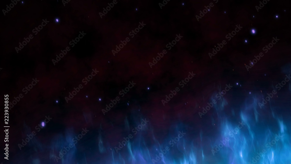 Large blue indigo fire with hot sparks rise in the night sky. Burning ...