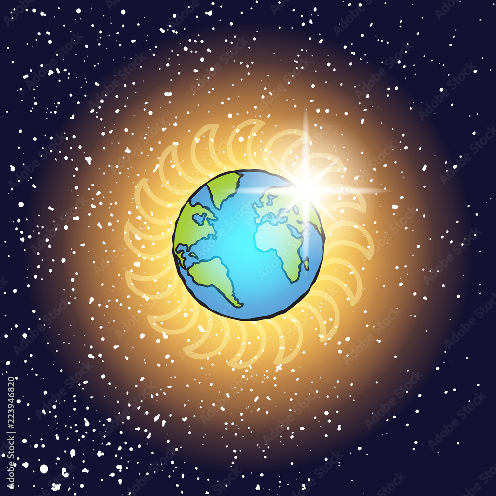 Christian Seven Days of Creation concept. Day Four, the stars, the sun ...