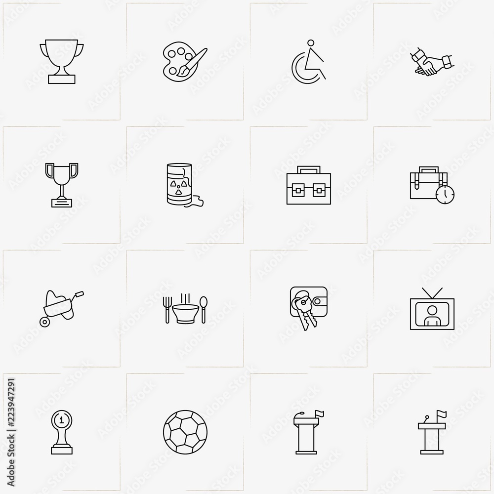 Spheres Of Life line icon set with food , radioactive barrel and trophy ...