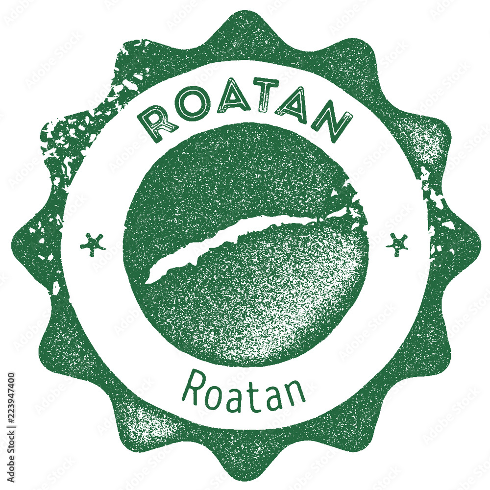 Vetor de Roatan map vintage stamp. Retro style handmade label, badge or ...