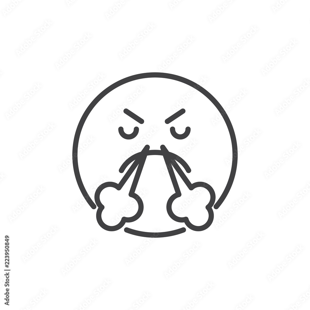 Angry Smile of Emoticon with Steam from Nose outline icon. linear style ...
