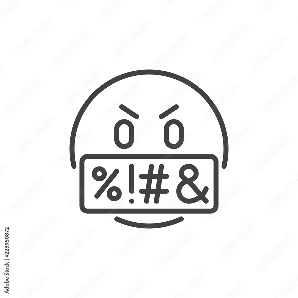 Swear face expression emoji outline icon. linear style sign for mobile ...